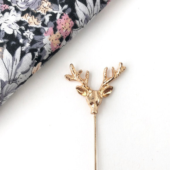 Groomsland | Accessories | Deer Stag Head Gold Rustic Style Lapel Pin ...